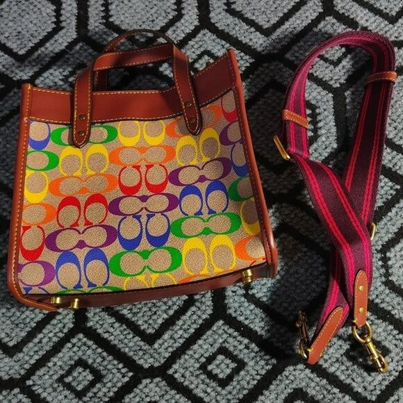 Coach | Bags | Coach Field Tote 22 In Pride Rainbow Signature Canvas ...